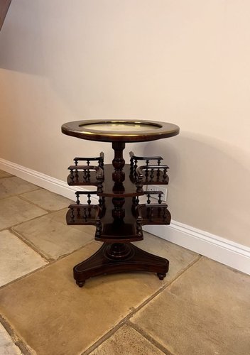 Antique Victorian Mahogany Brass Inlaid Marble Top Revolving Book Table ...