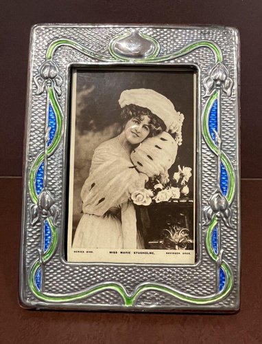 Art Nouveau Silver & Enamel Photo Frame for sale at Pamono