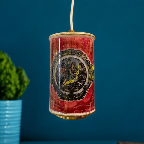 Hand Painted Glass Hanging Lamp with Runny Paint Effect for sale at Pamono