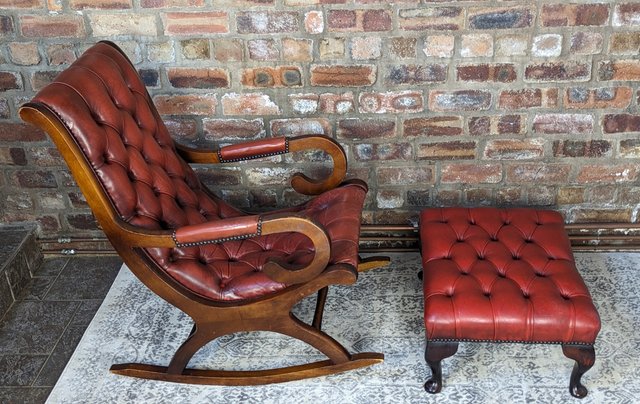 Chesterfield Slipper Rocking Chair and Footstool in Ox Blood Leather ...