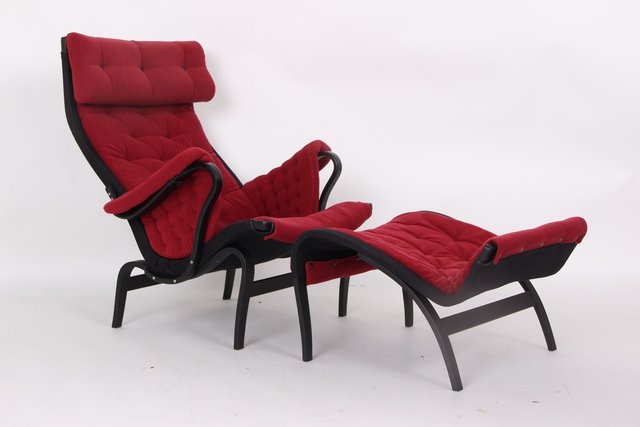 Pernilla Armchair Model 69 and Stool in Black Wood by Bruno Mathsson ...