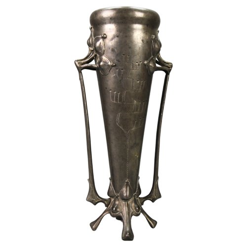Art Nouveau Pewter Vase with Plant Motifs, Early 20th Century for sale ...