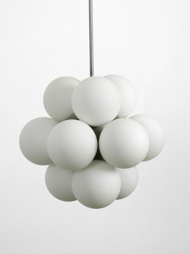 Space Age Atomic Metal Ceiling Lamp with 12 Light Gray Glass Spheres ...