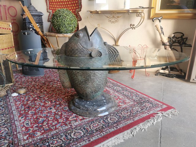 Italian Oval Crystal Center Table with Bronze Base, 2000s for sale at ...