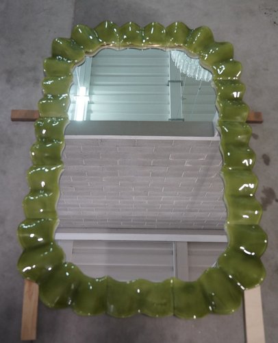 Italian Murano Green Art Glass and Brass Console / Wall Mirror, 2000s ...