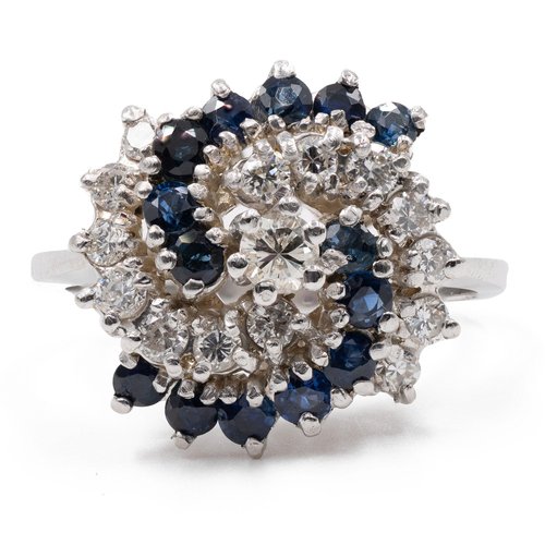 14 Karat White Gold Tourbillon Ring with Diamonds and Sapphires, 1970s ...