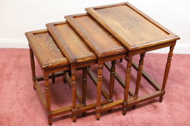 Brass-Inlaid Nesting Tables, 1950, Set of 4 for sale at Pamono