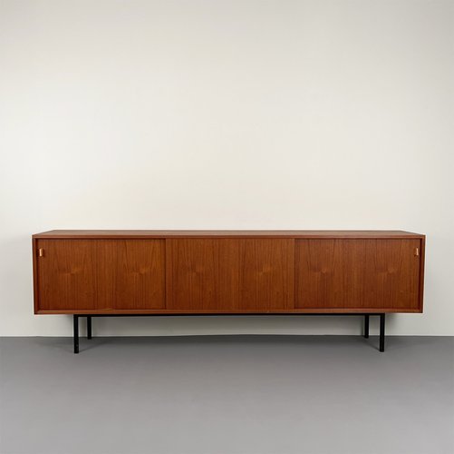 Minimalist Teak Sideboard with Leather Handles by Helmut Magg, Germany, 1960s for sale at Pamono