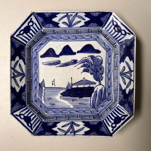 Late Edo Imari Assiette en Porcelaine Sometsuke Dyed Sengaki Sansui ...