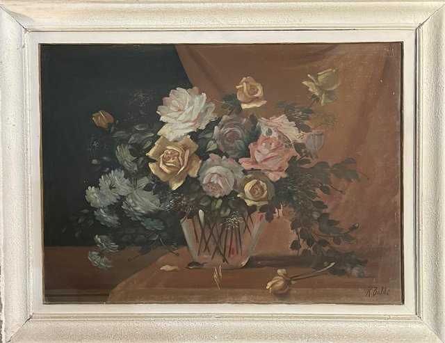 Raffaele Baldi, Vase of Flowers, 1890, Tempera Painting on Wood, Framed ...