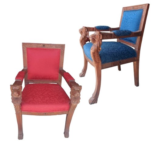 Vintage Carved Lions Head Throne Chairs, Set of 2 for sale at Pamono