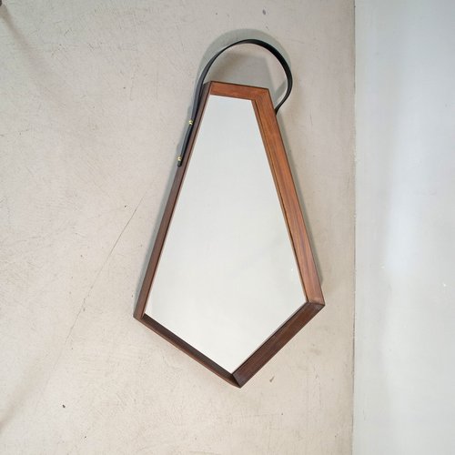 Italian Pentagon-Shaped Walnut Frame Mirror, 1960s for sale at Pamono