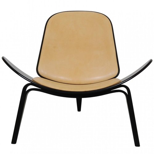 Black Shell Chair in Natural Leather by Hans Wegner, 2000s for sale at ...