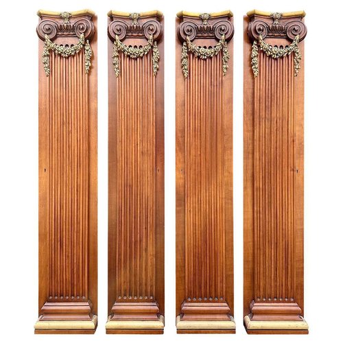 Italian Walnut Pilaster Columns with Gilt Carved Capitals, 1980s, Set ...