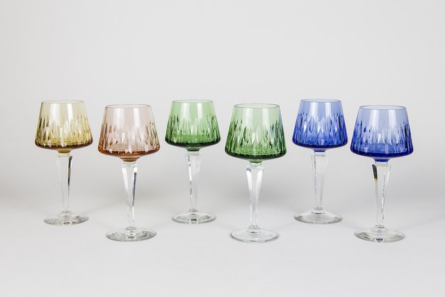 Vintage German Colored Crystal Glasses, 1960s, Set of 6 for sale at Pamono