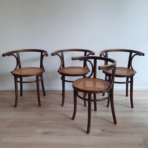 Bentwood Dining Chairs with Rattan Seats from Cosmos 1930s Set of 4 for sale at Pamono