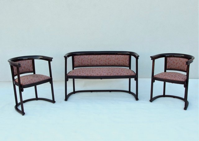 Sedie e divano Art Nouveau di Josef Hoffmann per Thonet, set di 3 in vendita su Pamono