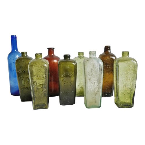 Antique Glass Gin Bottles, Set of 9 for sale at Pamono