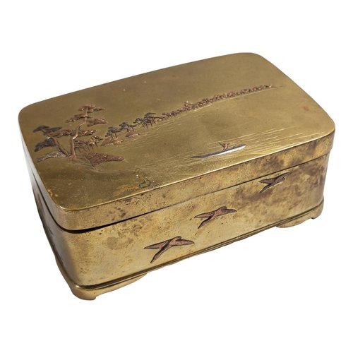 Japanese Meiji Mixed Metal Box with Birds and Landscape for sale at Pamono