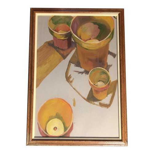 Still Life with Clay Pots, 1980s, Paint on Paper, Framed for sale at Pamono