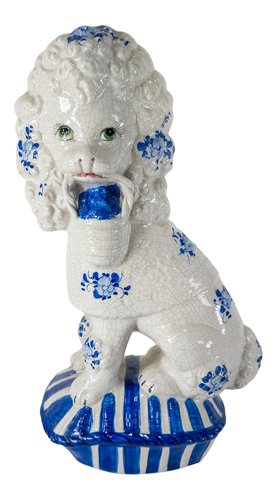 Italian Mid-Century Blue and White Crackle Poodle Dog for sale at Pamono