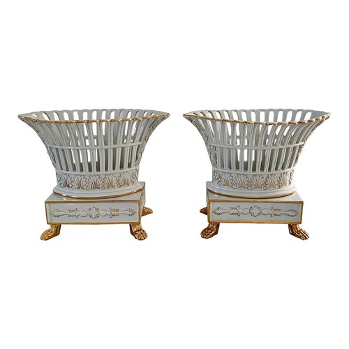 Neoclassical Regency Reticulated Gold Gilt Porcelain Baskets, Set of 2 ...