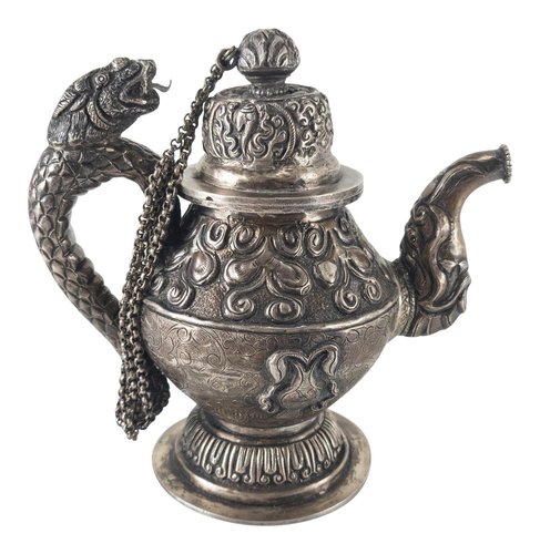 Antique Chinese Sino-Tibetan Silver Wine Ewer Pitcher for sale at Pamono