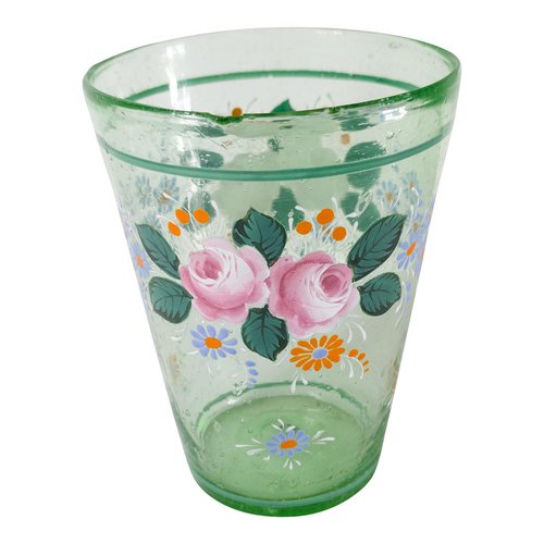 Vase Gobelet Style Bohémien en Verre Emaillé avec Fleurs, 20ème Siècle ...