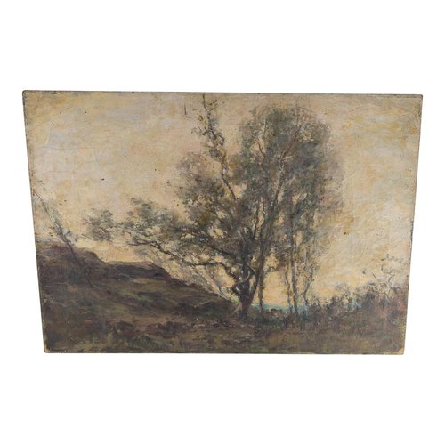 American Barbizon Tonalist School Artist, Landscape Study of Trees ...