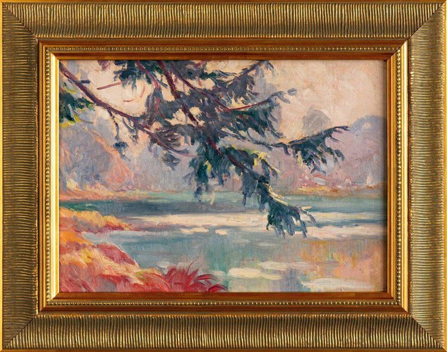 Henri Hélis, Branches Above Water, Oil Painting on Canvas, Early 20th ...