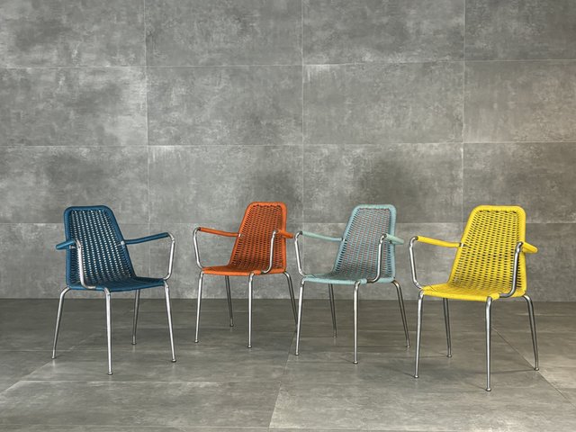 Vintage Multicolor Rope Bar Chairs, 1970s, Set of 4 for sale at Pamono