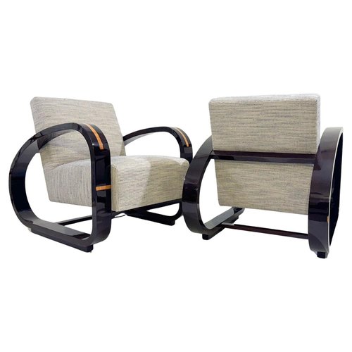 Butacas Art Déco de madera y tela en venta en Pamono