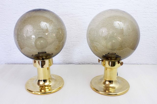Smoked Glass Space Lamps, 1970s, Set of 2 for sale at Pamono