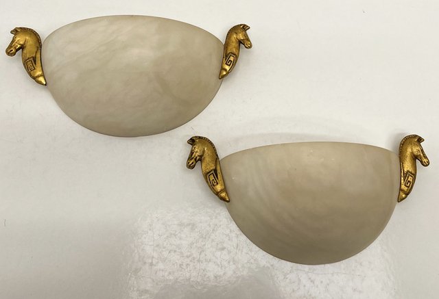 Half Dome Alabaster Wall Lights with Horse Decoration, 1960s, Set of 2 ...
