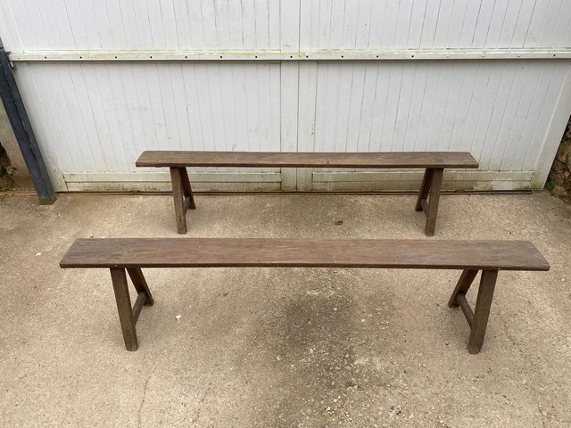 Oak Wooden Farm Benches, 1890s, Set of 2 for sale at Pamono