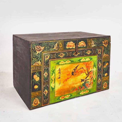Antique Opera Trunk with Magpie Illustrations, 1900s for sale at Pamono