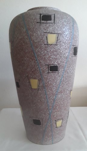 Large Mid-Century German Vase with Colored Geometric Pattern on Glazed ...