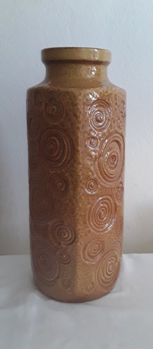 Vintage German Ceramic Vase in Yellow-Brown Glaze with Round Decor ...