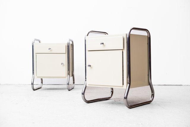 Vintage Tubular Steel Bedside Tables, 1950s, Set of 2 for sale at Pamono
