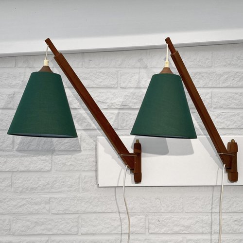 Mid-Century Swedish Telescope Wall Lamps in Teak and Brass, 1950s, Set ...