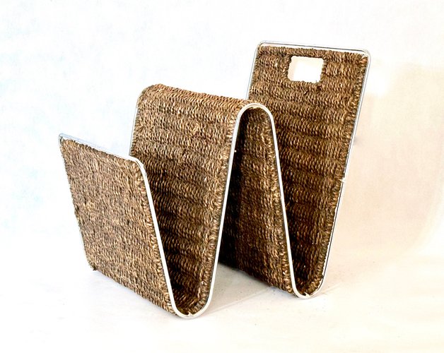 Seagrass with Steel Frame Magazine Rack, 1970s for sale at Pamono