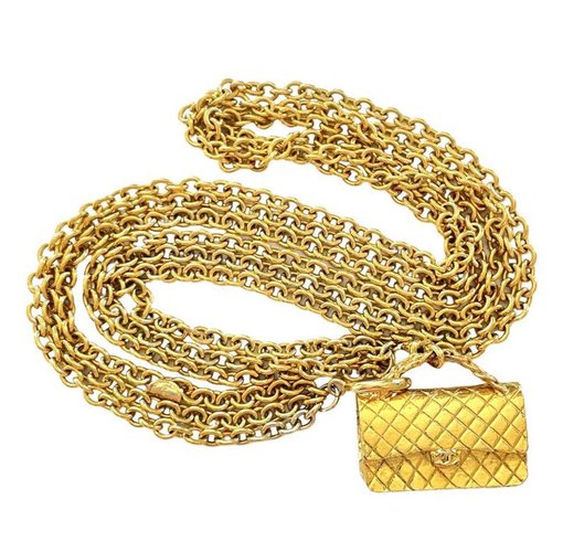 Vintage Golden Triple Chain Long Necklace with Classic 2 from Chanel ...