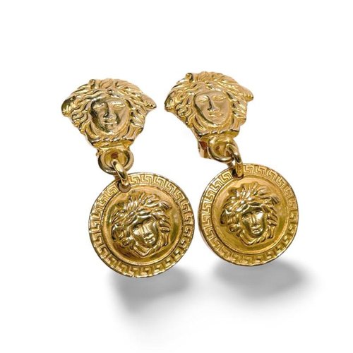 Gianni Versace Vintage Gold Tone Medusa Face Motif Dangle Earrings, Set ...