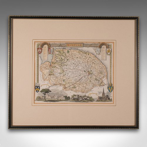 Antique English Framed County Map for sale at Pamono