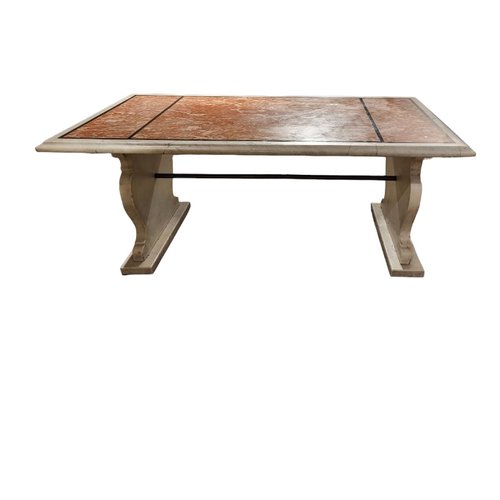 Mid Century Italian Rosso De Verona Marble Dining Table with Bronze Medallions