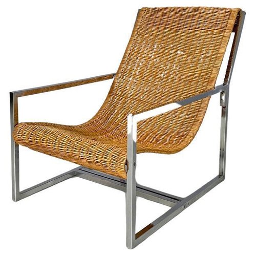 Italian Rattan and Chromed Metal Armchair attributed to Lyda Levi ...