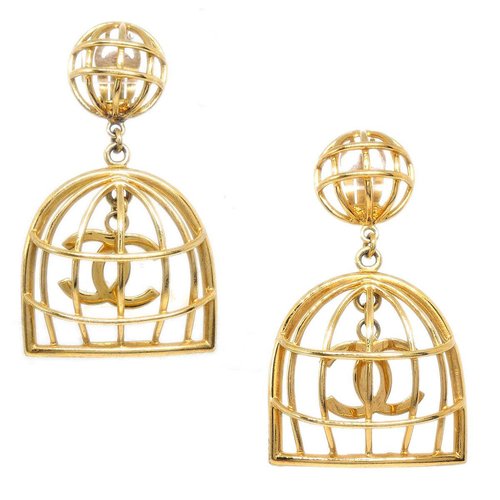 Vogelkäfig Ohrringe in Gold von Chanel, 2 . Set bei Pamono kaufen