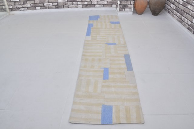 White and Blue Runner Rug, 1960 for sale at Pamono