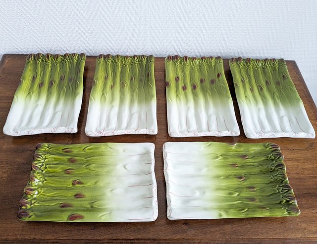 Majolica Ceramic Asparagus Plate, Italy, 1970s, Set of 6 for sale at Pamono