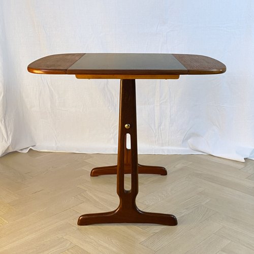 Mid-Century Scandinavian Drop-Leaf Side Table in Teak and Brass, 1950s ...